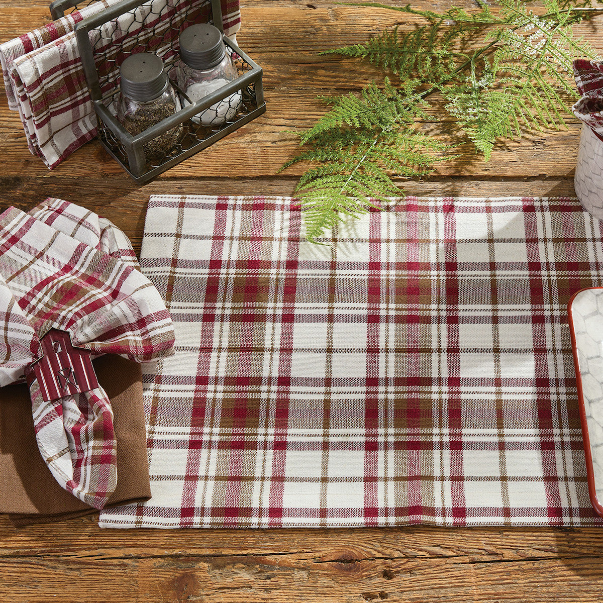 Homestyle Red Plaid 100% Cotton Tier Curtain & Table Linens