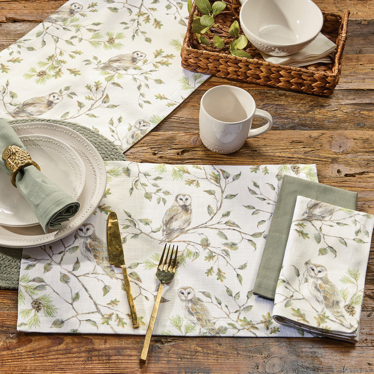 Owls 100% Cotton Tailored Valance & Table Linens