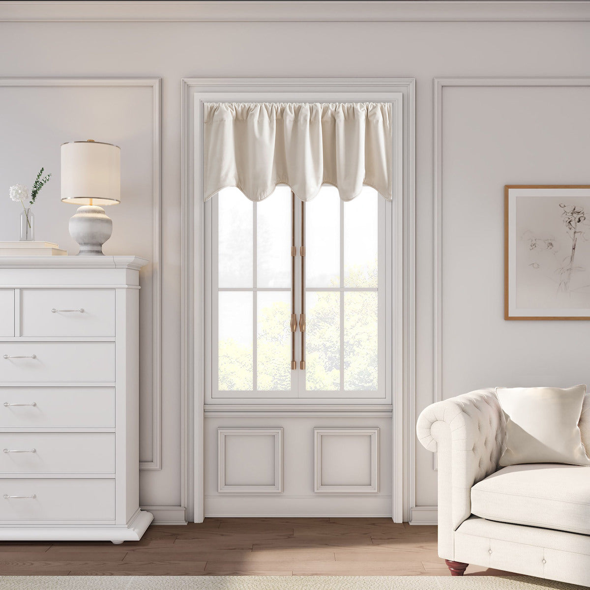 Premium Velvet Lined Scalloped Valance - Bone