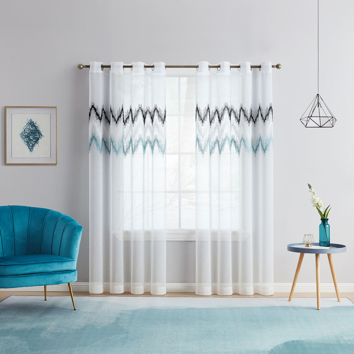 Liam Embroidered Sheer Grommet Top Panel