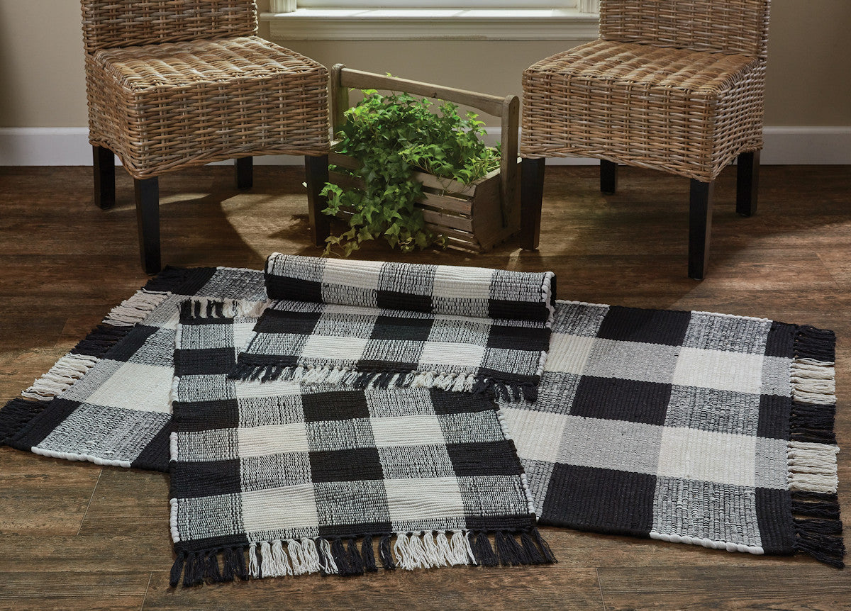 Wicklow Check Black and Cream Rag Rug